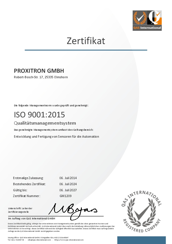 Certificates Proxitron GmbH